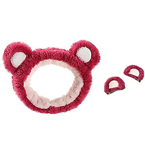 Hofar Face Wash Headband Hairband with Bear Ears and Hair Clips Coral Fleece Cartoon Cute Creative Hair Accessories