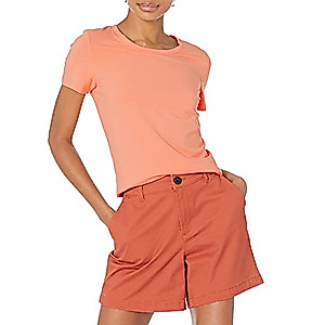 Amazon Essentials Women's Classic-Fit Short-Sleeve Crewneck T-Shirt, Pack of 2, Blue/Coral Orange, Medium