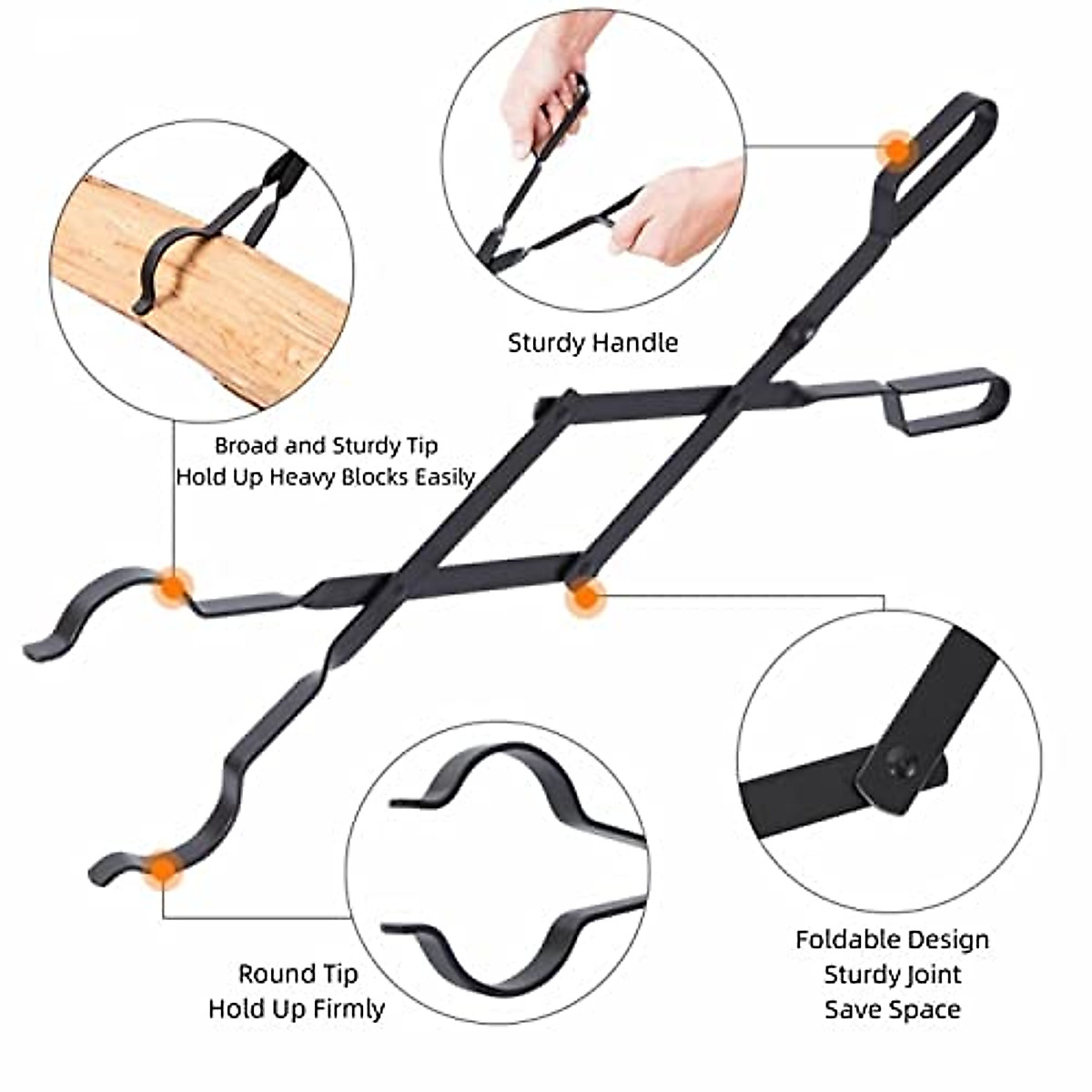 32Inch Anti-Rust Solid Fire Poker and 25Inch Foldable Fire Tongs for Fire Pit, Heavy Duty Material, Campfire Poker and Tong Set for Fireplace, Camping, Wood Stove, Outdoor and Indoor Use