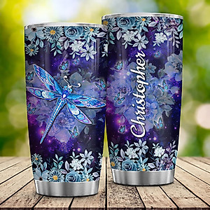 Wassmin Personalized Animal Tumbler Cup With Lid 20oz 30oz Custom Name Animal Stainless Steel Double Wall Vacuum Insulated Tumblers Coffee Travel Mug Birthday Christmas Customized Gifts (Dragonfly)