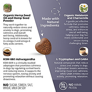 ANP Premium Organic Hemp Oil Calming Chews for Dogs - No Animal Proteins Separation Anxiety & Stress Relief - Clinically Studied KSM-66® Ashwagandha - Promotes Relaxation, Improves Sleep - Made in USA