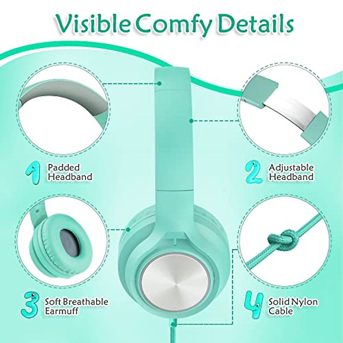 Kids Headphones with Microphone, Wired Headsets for Kid Child Teens Boys Girls with 85dB/94dB Volume Limit, Foldable Adjustable for School, Travel, 3.5mm Audio Jack for iPad, Tablet, PC, Chromebook