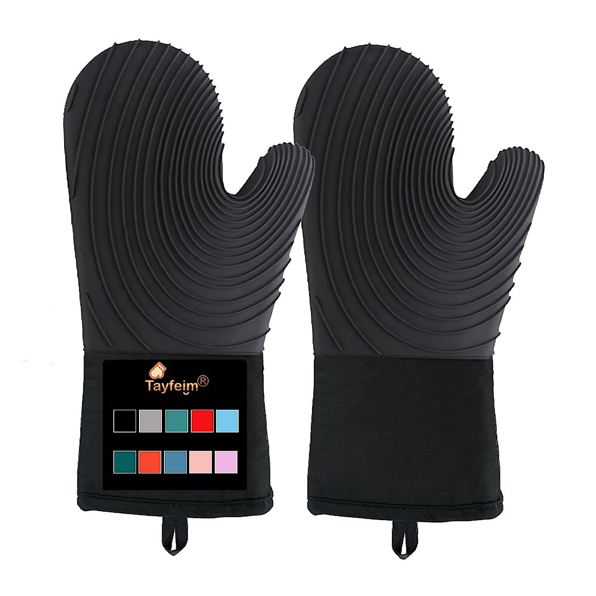 Silicone Oven Mitts-13.6 in Extended Oven Mitts Heat Resistant 500F, Oven Gloves with Soft Liner Good Grippy BPA-Free Easy to Clean Flexible-Oven Mits Set for Cooking Baking Grilling BBQ-Black