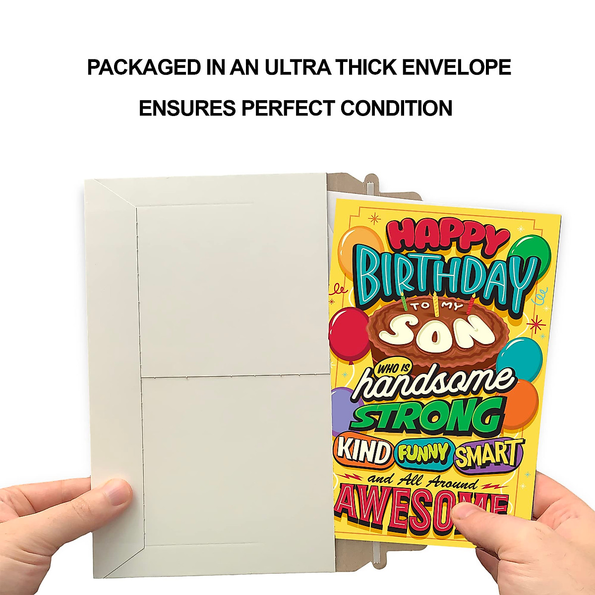 Prime Greetings Birthday Card For Son, Made in America, Eco-Friendly, Thick Card Stock with Premium Envelope 5in x 7.75in, Packaged in Protective Mailer