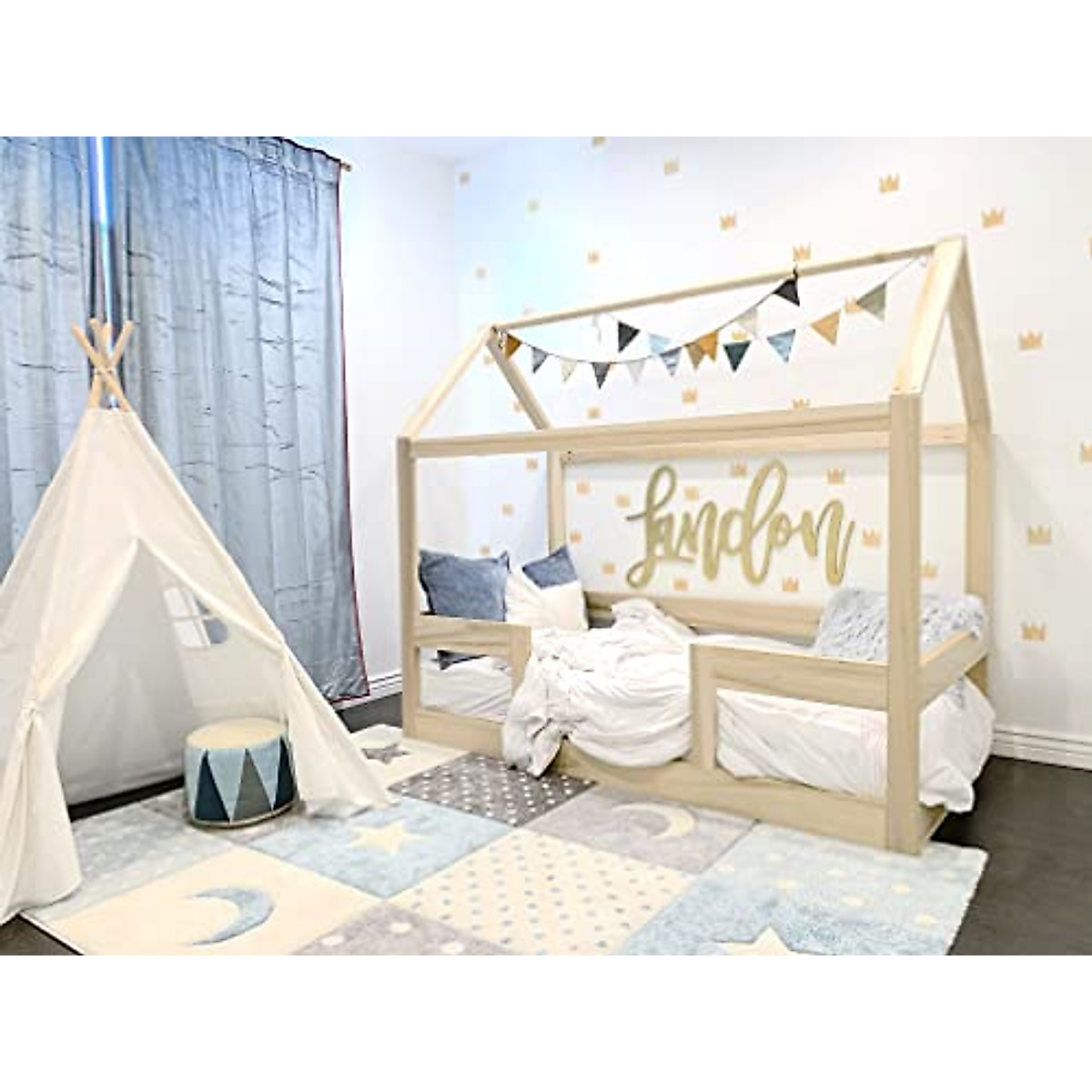 Twin Full or Queen House Bed with Railings Handmade in the USA