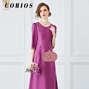 CORIOS Rhinestone Evening Bag for Women Sparkly Sequin Purse Bridal Wedding Handbag Glitter Shoulder Bag Crystal Clutch Bag Elegant Crossbody Bag for Wedding Banquet Cocktail Prom Party Rose
