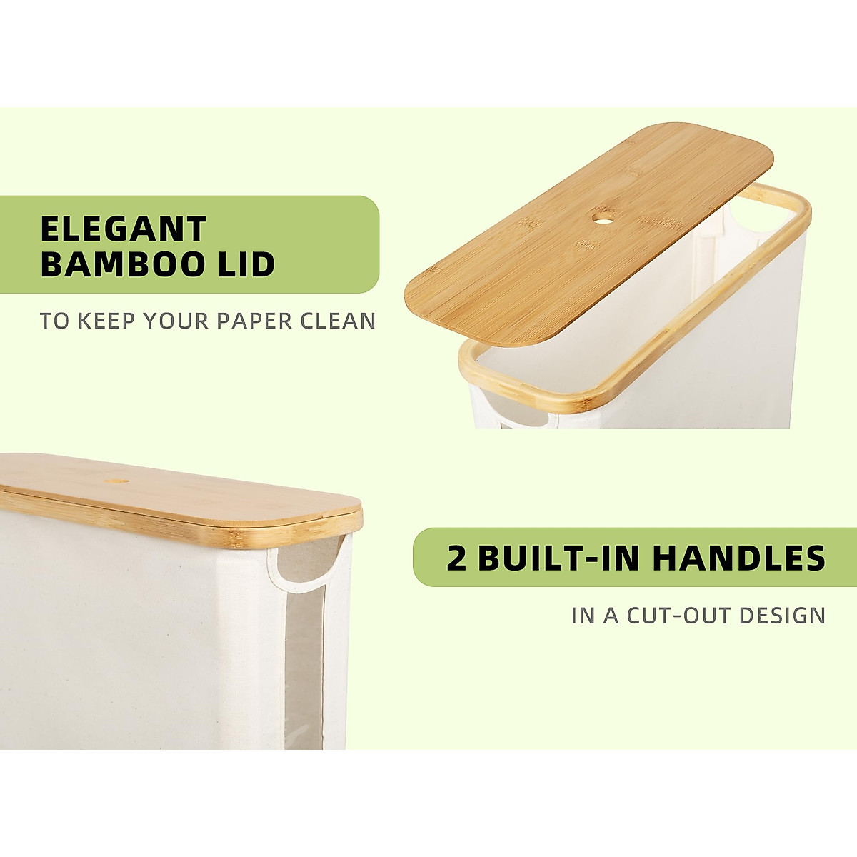 StorageWorks Toilet Paper Storage Basket, Toilet Paper Container with Bamboo Lid, Large Toilet Paper Holder for up to 9 Mega Rolls, Toilet Paper Organizer for Bathroom, Beige, 1 Pack