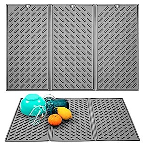 Foldable Drying Mat for Kitchen Counter 16x24, Silicone Heat Resistant Mat, Trifold Dish Mat Drying Kitchen Mat