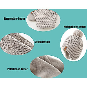 LMLALML Boys Winter Hat Earflap Knitted Beanie for Kids Warm Fleece Lined Thicken Hat for Baby Beige