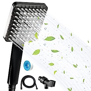 Welan Shower Head With Handheld,6 Spray Types Black Shower Head With 1.5M Hose,Shower Head High Pressure With Holder,Shower Head With Pressure Increase For Higher Water Pressure Rain Shower