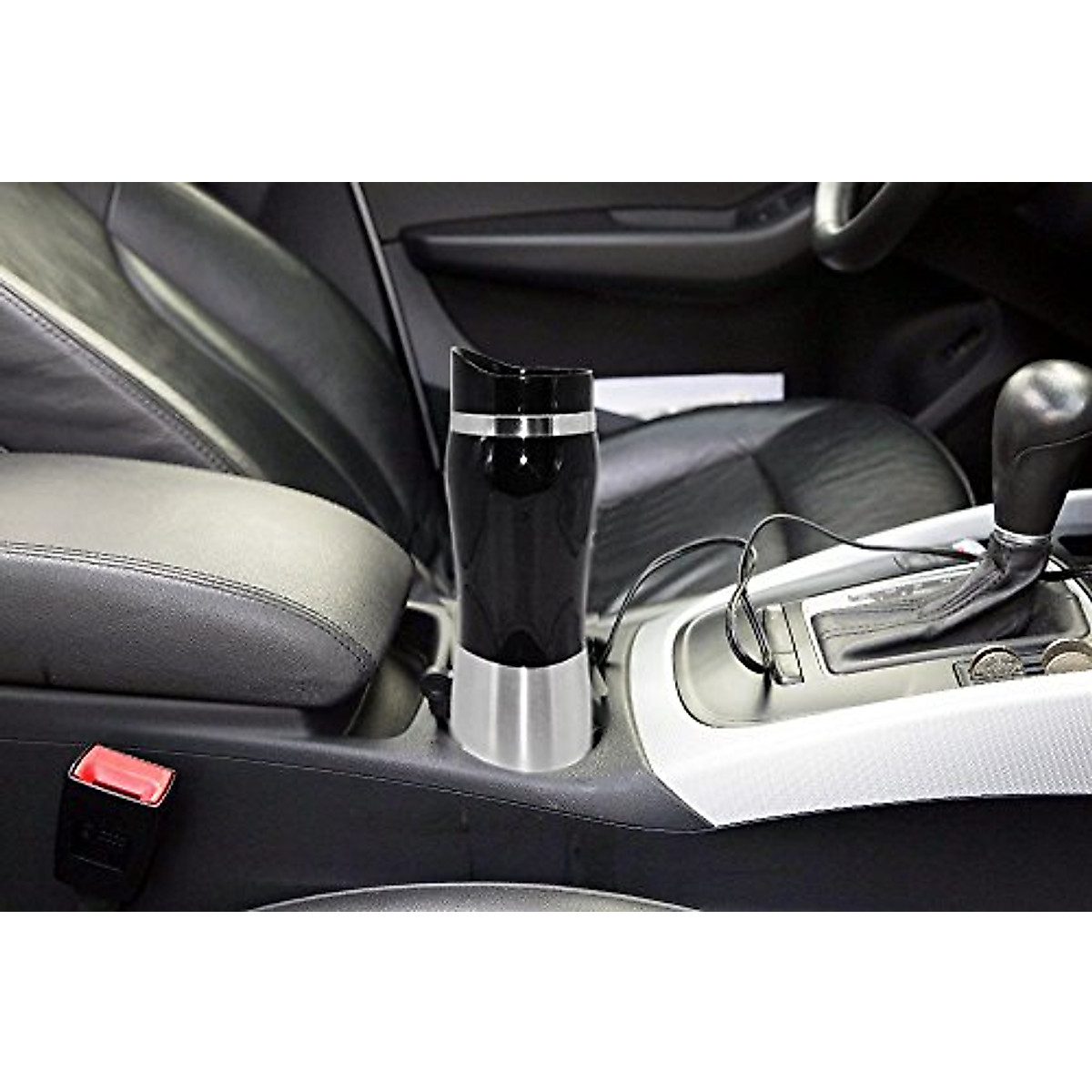 Mengshen Car Electric Mug - 12 Volt 400ML 50W Portable Cigarette Lighter Coffee Cup Kettle Pot Electric Rice Tea Insulated Stainless Steel Heating up to 100 degrees Celsius, CA102 Black