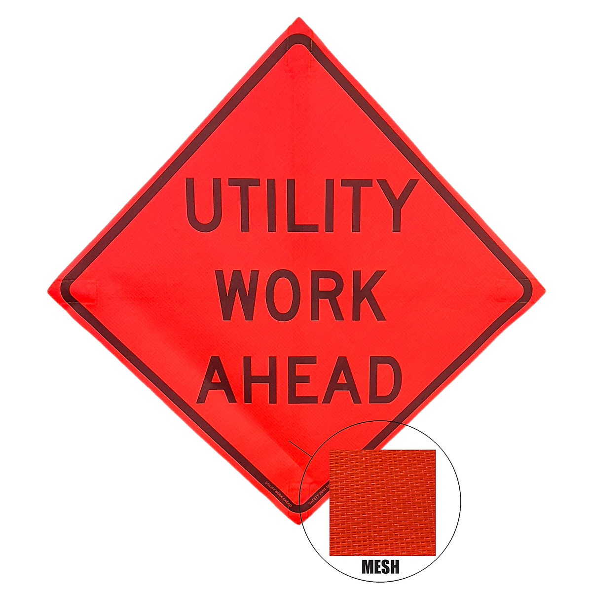 OrangeGear® 48” x 48” MUTCD TTC Compliant Safety Orange Mesh Temporary Traffic Control Rollup Signs (Utility Work Ahead (WITH Ribs))