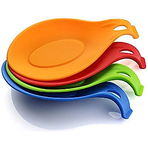 iNeibo Silicone Spoon Rest, Pack of 4-BPA Free Flexible Silicone Kitchen Utensil Rest Ladle Spoon Holder for Stove Top – for Cooking Spatula, Ladle, Brush, Risotto