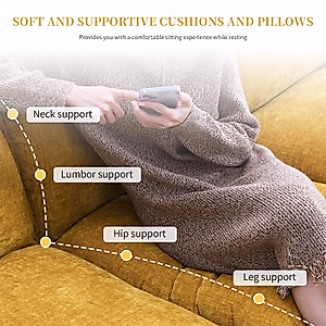 Oversized Chenille Sectional Sofa,118.5'' Extra Large L-Shaped Couch with Two Pillows, 5-Seater Comfy Cloud Couches with Chaise Lounge, Comfy Deep Seat Sofa for Living Room, Yellow