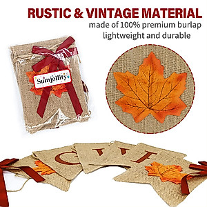 Give Thanks Burlap Banners Thanksgiving Decorations | Rustic Thanksgiving Turkey Pumpkin Burlap Garland | Thanksgiving Day Party Supplies - 2 Strings, NO DIY Fireplace Mantle Home Decoration