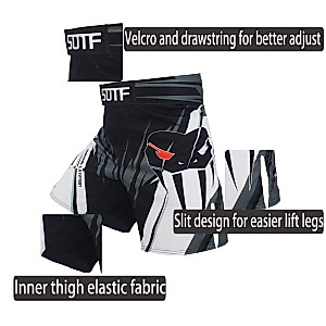 SOTF MMA Boxing Shorts Men Fight Shorts Men BJJ No Gi Shorts Gray Medium Waist 31.5-33 inch