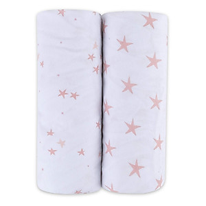 Ely's & Co. Bassinet Sheet 100% Jersey Cotton 2 Pack for Baby Girl-Dusty Rose and Mauve Pink Stars