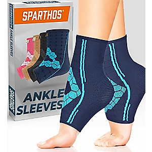 Sparthos Ankle Compression Socks (Pair) – Plantar Fasciitis Sleeves with Arch Support – Foot Ankle Brace for Men and Women – Relieve Heel Pain, Reduce Swelling, Achilles Tendon Calf (Blue-XL)