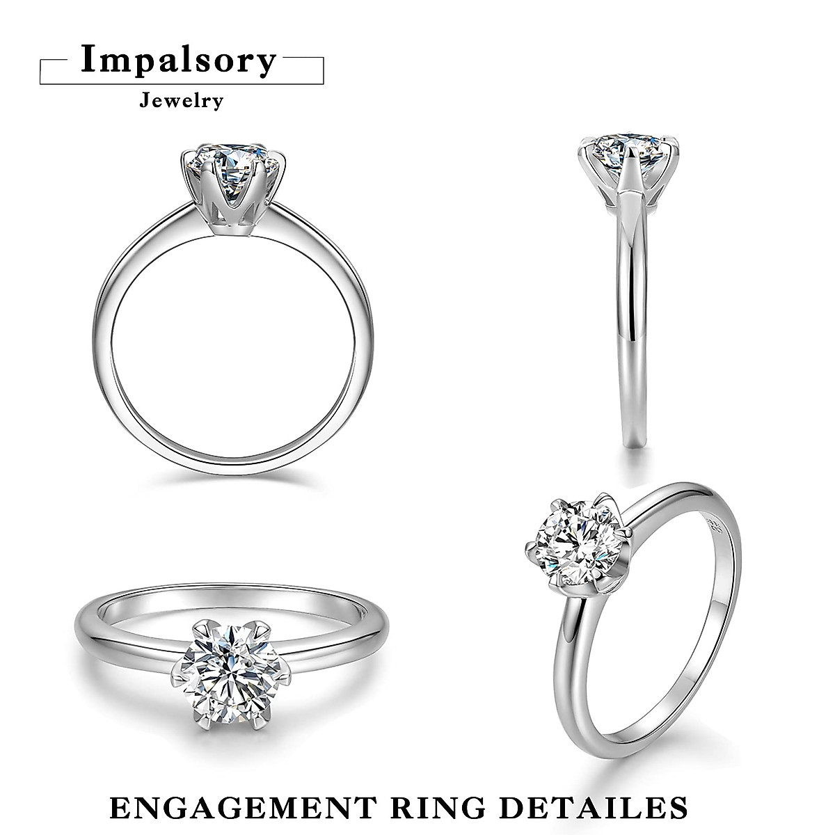 Impalsory Moissanite Wedding Band, 2ct 8.0mm Moissanite Rings for Women 925 Sterling Silver Round Solitaire Engagement Stackable Rings Size 5