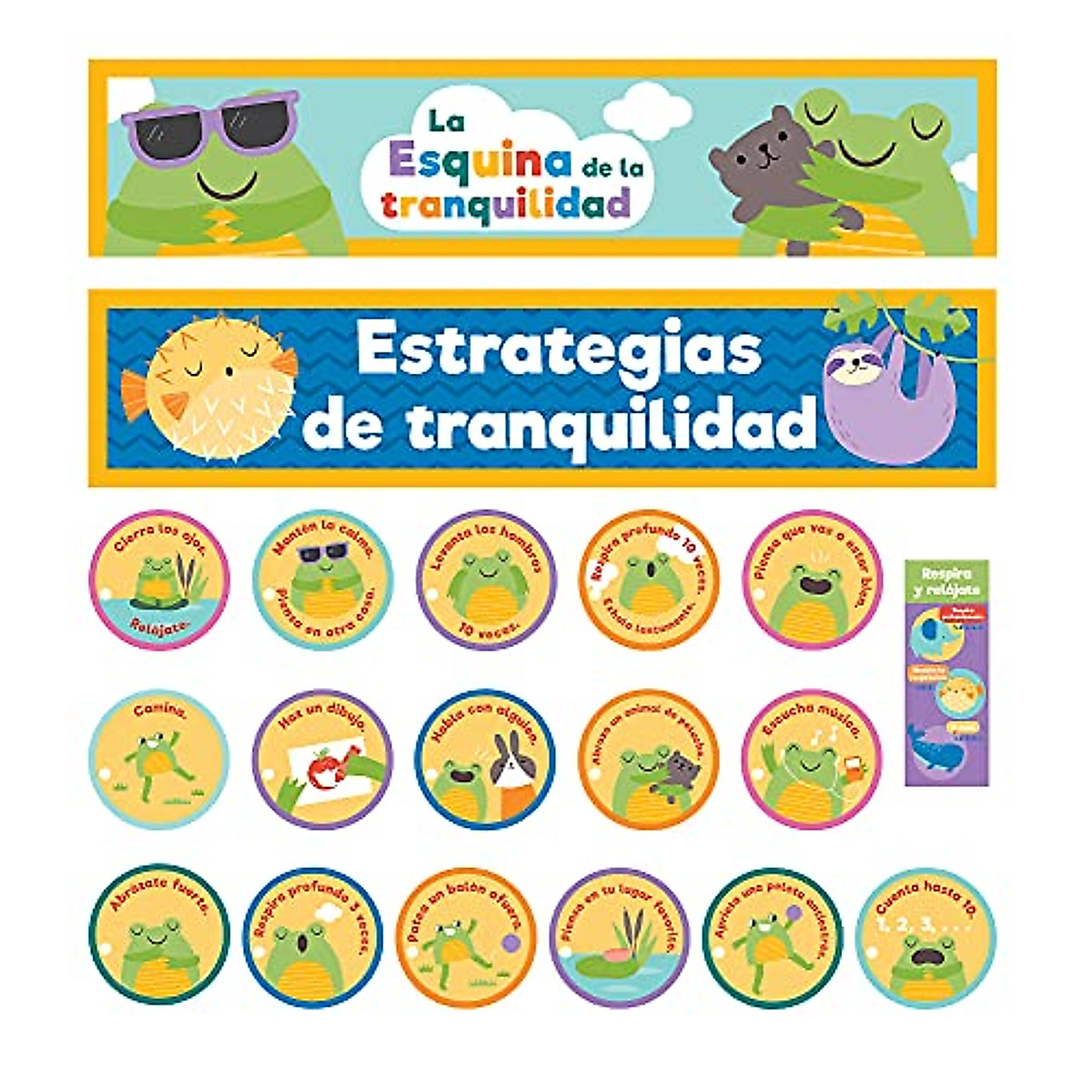 Carson Dellosa Estrategias de tranquilidad/Calming Strategies Instructional Set—2-Sided Banner, Calming Strategy Reminders, and Bookmarks for Social Emotional Learning, Spanish Edition (69 pc)
