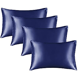 BEDELITE Satin Silk Pillowcase for Hair and Skin, Navy Pillow Cases Standard Size Set of 4 Pack Super Soft Pillow Case with Envelope Closure (20x26 Inches)