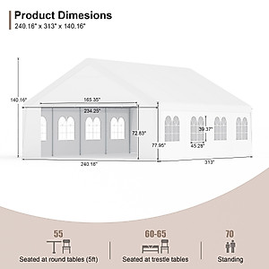GOJOOASIS 20' x 26' Heavy Duty Carport with Roll-up Visual Windows, Reinforced Party Tent with Removable Sidewalls & Doors for Parties, Wedding, Outdoor Events, Car Canopy with All-Season Tarp, White