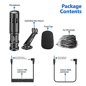 Neewer CM14 Microphone for Phone, Mini On-Camera Video Microphone with Mic Mount, Windscreen, Audio Cables Compatible with iPhone/Android Phone/DSLR Camera/Camcorder (Adapter for iPhone Not Included)