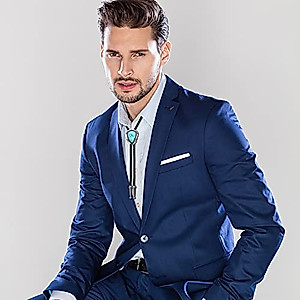 SAILIMUE 6Pcs Handmade Bolo Tie for Men Western Cowboy Leather Necktie Native American Necklaces Natural Tiger Eye Stone Turquoise Cow Skull Eagles Bolo Tie Costume Accessories for Men Women