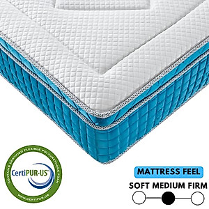 Rucas King Size Mattress in a Box, 13 Inch Pillow Top Gel Memory Foam Hybrid Mattress,Pocket Spring Firm with 5 Zone for Back Pain Relief,Ice Silk Fabirc,10 Year Support