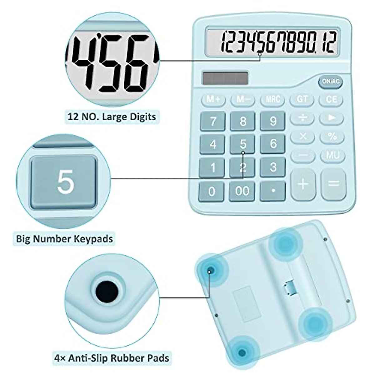 Calculators, Splaks 2 Pack Standard Functional Desktop Calculators Sola and AA Battery Dual Power Electronic Basic Calculator with 12-Digit Large Display for Office, Home, School (1 Blue & 1 Pink)