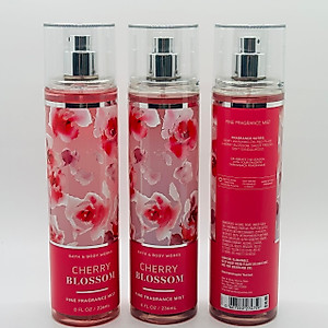 Lot of 3 Bath & Body Works Cherry Blossom Fine Fragrance Mist 8 Fl Oz Each (Cherry Blossom)