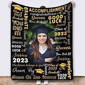 YFgohighhh Personalized Class of 2023 Bedding Throw Blankets One Photos, Yellow Funny for Graduation Valentines,Boyfriend,Dad,Mom,Friends,New Year,Birthday-30 x40