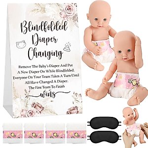 Lineshading 9 Pcs Baby Shower Game Supplies for Blindfold Diaper Changing Baby Dolls with Blindfolds Diapers Baby Changing Diaper Race Game Set for Baby Shower (Rose,Flesh Pink)