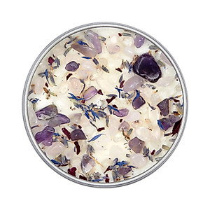 Stress Relief Candle by New Moon Beginnings - Lavender Scented Candle - Dried Flower & Crystal Candles - All Natural Essential Oil Soy Candle (8 Ounce Round Tin)