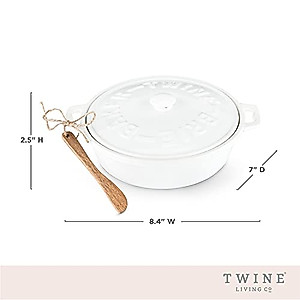 Twine, Brie Baker with Lid, Acacia Wood Spreader, White Ceramic, Set of 1