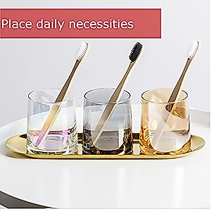 2 Pack Long Narrow Gold Rolling Metal Decorative Tray, 12 Inch Stainless Steel Golden Serving Tray, Oval Brass Vanity Tray Table Décor Platter for Jewelry, Towel, Bathroom, Desktop, Exxacttorch