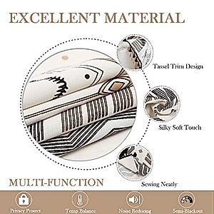 ColorBird Geometric Semi-Blackout Window Curtains 2 Panels Tribal Style Cotton Linen Darkening Curtains with Black Bordered Tassel Rod Pocket Window Drapes for Living Bedroom, 59W x 84L Inch, 1 Pair