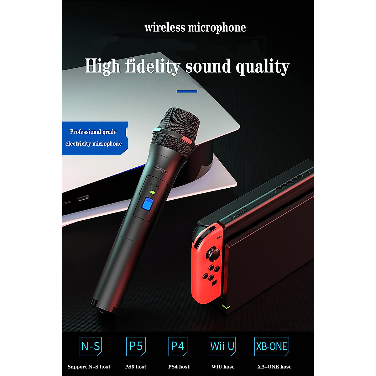 ipega PG-9207 Game Wireless Microphone, Game Console Microphone, with Switch Compatible with N-Switch PS5 PS4/ Game Wireless Microphone