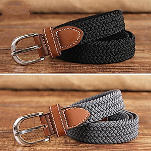 YUCFOREN 2 Pack 1'' Narrow Width Elastic Belt, Stretch Braided Skinny Fabric Woven Women or Girl Jeans Dress Casual Belt