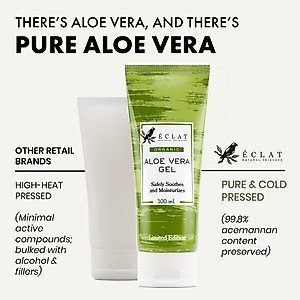 100% Aloe Vera Gel - Pure Aloe Vera Gel, Cooling & Soothing for Face and Skin - Organic Aloe Vera Gel for Sunburn Relief, Natural Hydrating Aloe Gel, Cold Pressed Aloe Vera Gel - Face Moisturizer