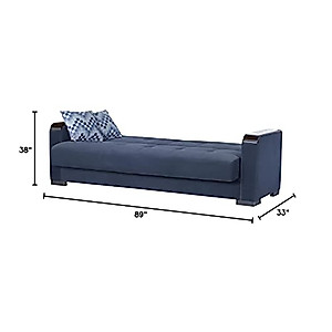BEYAN Zurich Modern Upholstered Tufted Sleeper Sofa with Storage, 89", Blue