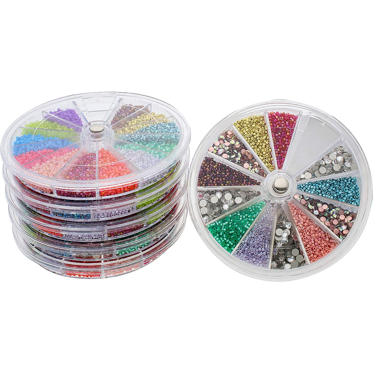 The Beadsmith Personality Case Spinning Organization System, 12 Compartments, 3.8-inch Diameter, Stack of 6, for Seed Beads, Nail Art, Jewelry Accessories and More