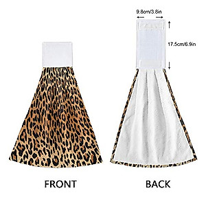 STAYTOP Fashion Colorful Leopard Animal Print Hand Towels Set of 2, Soft and Fast Absorbent Hanging Towels or Magic Stickers with Hanging Loops for Kitchen, Bathroom 12x17In