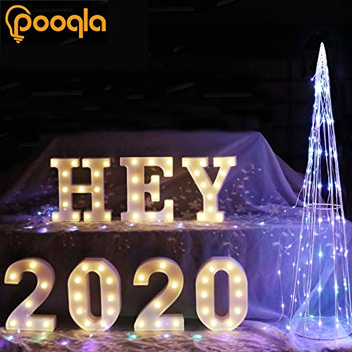 Pooqla Decorative Led Light Up Number Letters, White Plastic Marquee Number Lights Sign Party Wedding Decor Battery Operated Number (5)