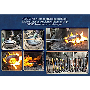 Chinese Iron Pot,Multipurpose Iron Woks,Stir-Fry Pan,Hand Forged No Coating Non-stick Pot,Wok,Suitable for gas stoves, Electric Hot Stoves,wood stoves, etc (Diameter 36cm/14.17in)