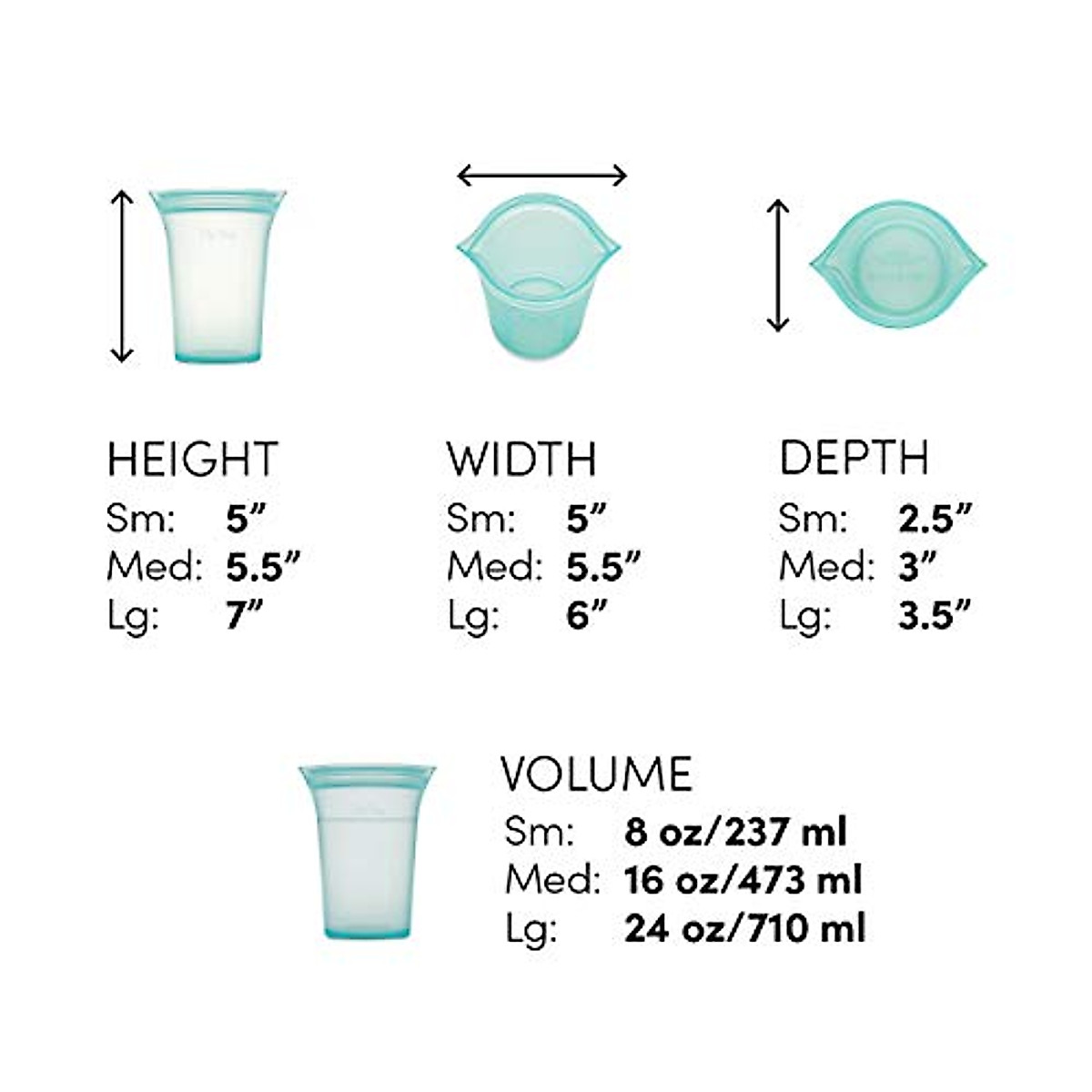 Zip Top Reusable Food Storage Bags | 3 Cup Set [Teal] | Silicone Meal Prep Container | Microwave, Dishwasher and Freezer Safe | Made in the USA