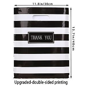 Thank You Merchandise Bags,Daarcin 100pcs 12x16in Shopping Bag,Black and White Stripes Die Cut Plastic Bags with Handle for Boutique,Party,Goodie Bags,Stores,Clothes, Reusable Retail Bags for Bussiness