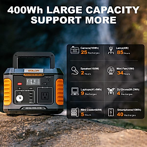 BALDR Portable Power Station 500W, 400Wh Outdoor Solar Generator Mobile Lithium Battery Pack with 120V AC Outlet (Solar Panel Optional) for Road Trip Camping, Outdoor Adventure