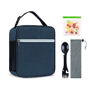 Nirroti Insulated Lunch Bag for Men Women Reusable Lunch Box with Water Bottle Holder Mini Lunch Tote Bag, Lunch Container Cooler Bag for Work Office, Navy Blue