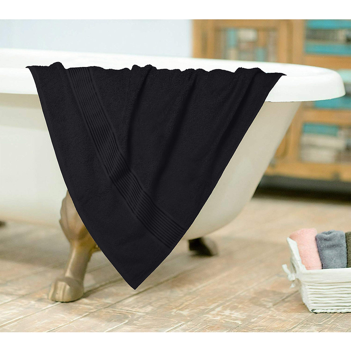 Belizzi Home Cotton 2 Pack Oversized Bath Towel Set 28x55 inches, Large Bath Towels, Ultra Absorbant Compact Quickdry & Lightweight Towel, Ideal for Gym Travel Camp Pool - Black